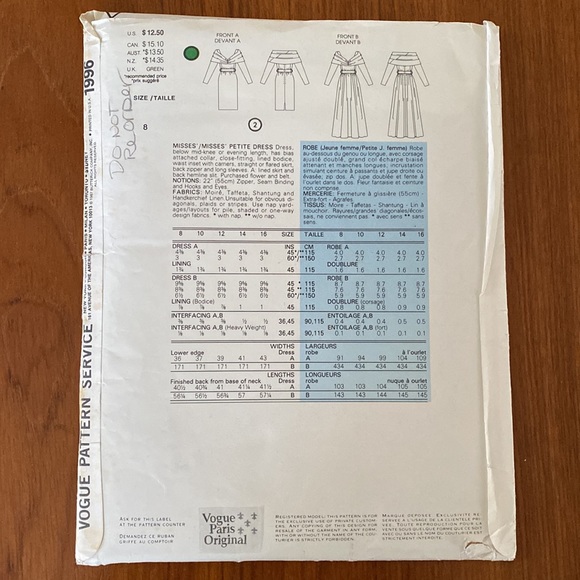 Vogue | Office | Vtg Vogue Paris Original Ysl Sewing Pattern | Poshmark